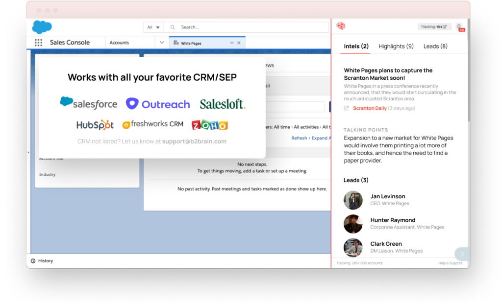 B2Brain Features to automate sales account intelligence